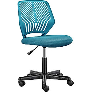 Topeakmart Armless Office Ergonomic Task Conference Chair No Arms Writing Desk Computer Chair with Lumbar Support Mid-Back 360 Swivel Adjustable Height Modern Rolling Chair for Small Space, Turquoise