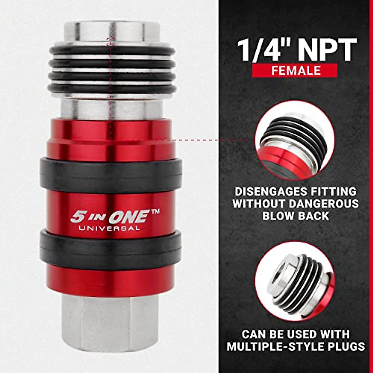 Milton 1750 Safety Exhaust Coupler, 1/4" body, 1/4" FNPT (Pack of 5) Red