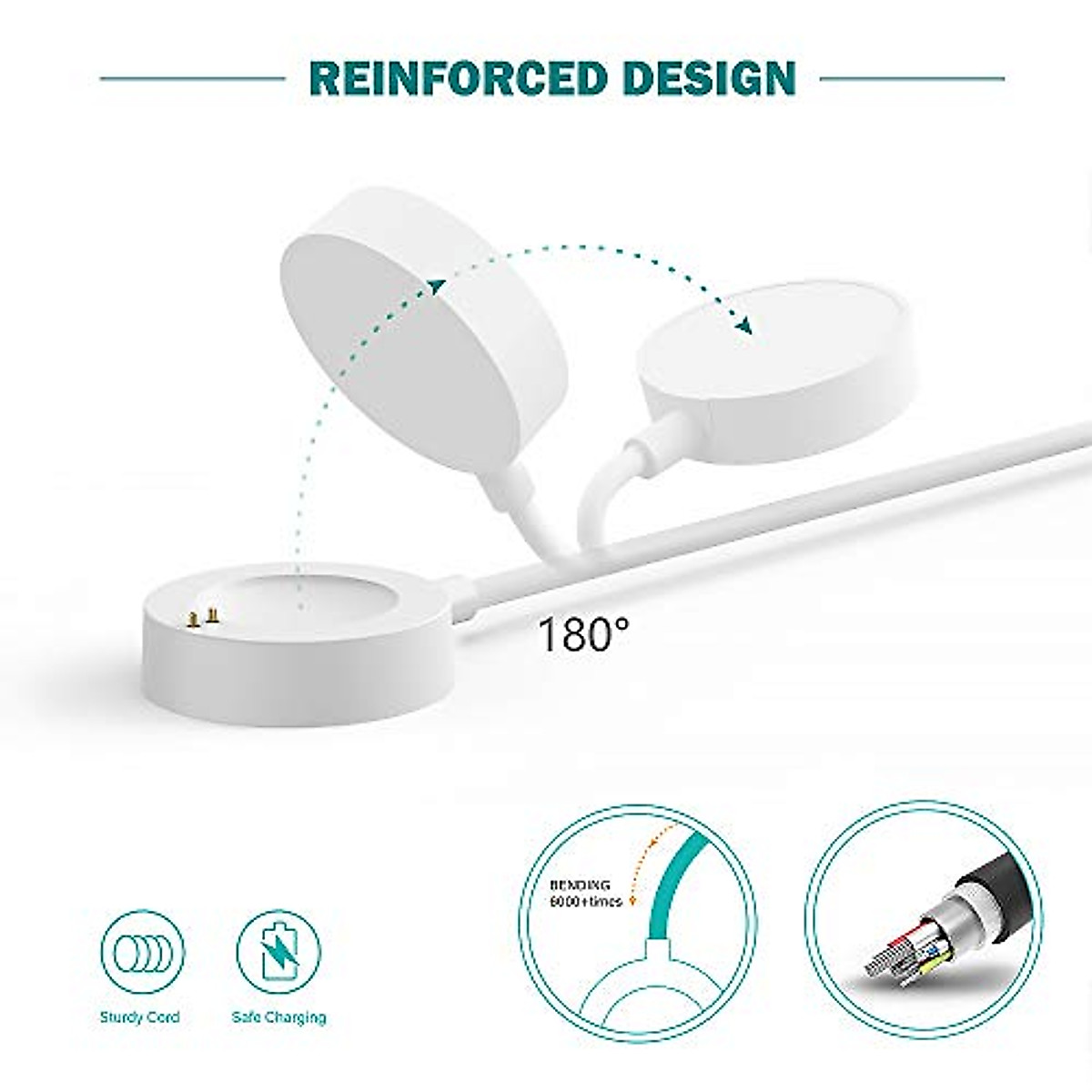 TUSITA Charger Compatible with Fossil Gen 4 5 5E 6, Emporio Armani, Skagen falster 2, Misfit Vapor 2, Diesel Guard 2.5, Michael Kors Runway - 3.3ft 100cm Smartwatch USB Charging Cable