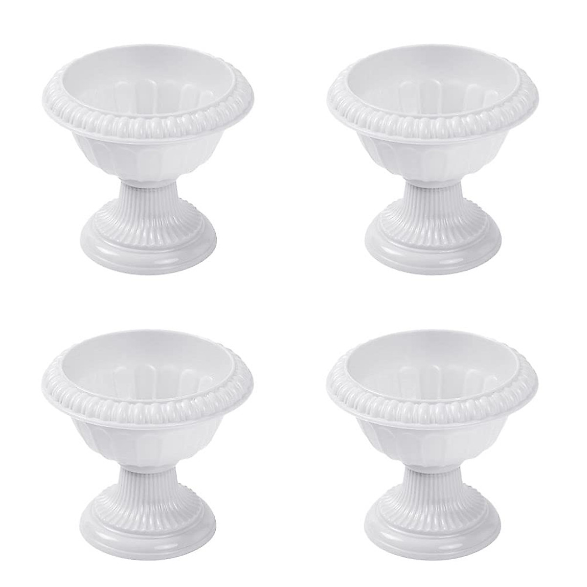 Happyyami 4pcs Urn Planters Classic Traditional Plastic Urn Planters for Indoor and Outdoor Use European Style Bonsai Plant Containers White