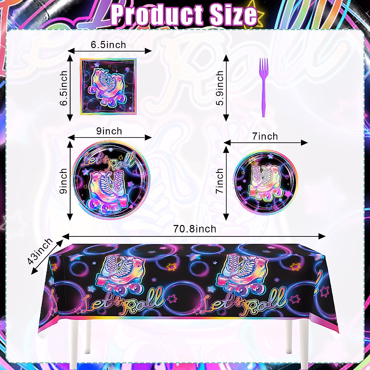 Yingoto 189pcs Roller Skating Party Supplies Tableware Set, Roller Skate Party Decorations Include Banner Plates Napkins Cups Tablecloth for Birthday Party, Serve for 25 Guests