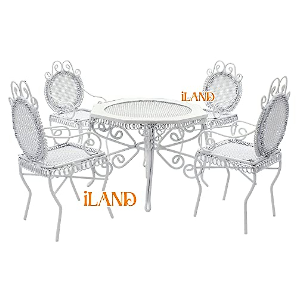 iLAND Fairy Garden Accessories Outdoor incl Swing, Table and Chairs w/Rose Vines, Dollhouse Furniture Set for Dollhouse Garden on 1/12 Scale (Elegant 16pcs)