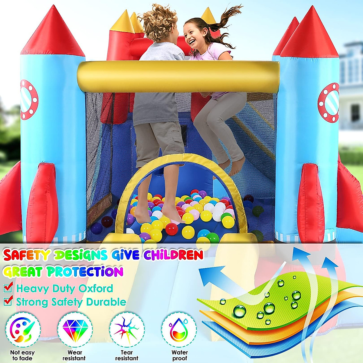 AKEYDIY Bounce House Rocket Blast Bouncy Castle - 13X12ft Inflatable Water Slide Bounce House for Kids 3-12 & Slide Park,Pool,Climbing Wall,Bouncer Area,Gift Bounce House for Kids Indoor/Backyard