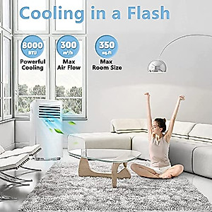 Joy Pebble Portable Air Conditioner 8000 BTU for Small Room, 3-in-1 AC Unit with Fan & Dehumidifier Cools 350 sq. ft, Energy Saving Portable AC with ECO Mode, 2 Fan Speeds, Auto Swing, 24H On/Off Timer, Full-Function LED Remote Control