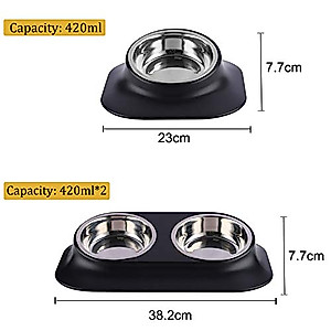 Raised Cat Bowl Pet Bowl,Stainless Steel Elevated Small Dog Bowls,15°Tilted Whisker Reliefs Fatigue Free Stress Anti Vomiting Cat Food Water Bowls,Non Slip Cat Feeding Bowls（Double Bowl）
