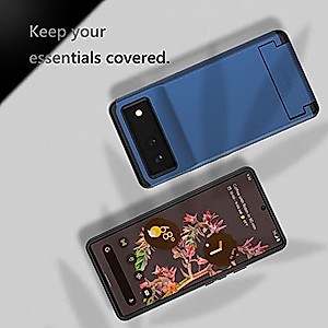 Teelevo Dual Layer Wallet Case for Google Pixel 6, Protective Case with 3-Card Storage for Google Pixel 6 - Navy Blue