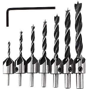 Combination Drill and Tap Bit - M3-M10 Hex Shank HSS Deburr Countersink Bits Set, Quick Change Self-Centering Spiral Tapping Tool Kit for Tapping Wood, Plastic, Aluminum,6Pcs (7)