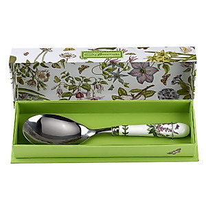 Portmeirion Botanic Garden 10" Serving Spoon | Foxglove Motif | Fine Porcelain and Stainless Steel | Chip Resistant Glaze | Ideal for Soup, Desserts, Rice, Ice Cream