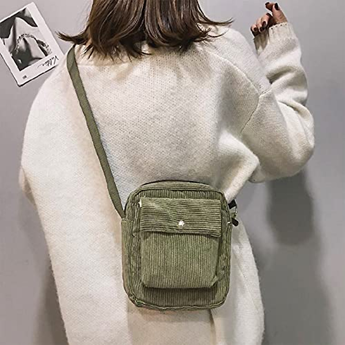 Corduroy Shoulder Tote Bag Women's Crossbody Shoulder Handbags Mini Canvas Handbag Ladies Casual Purse for Women Girl Outdoor Travel（Green）