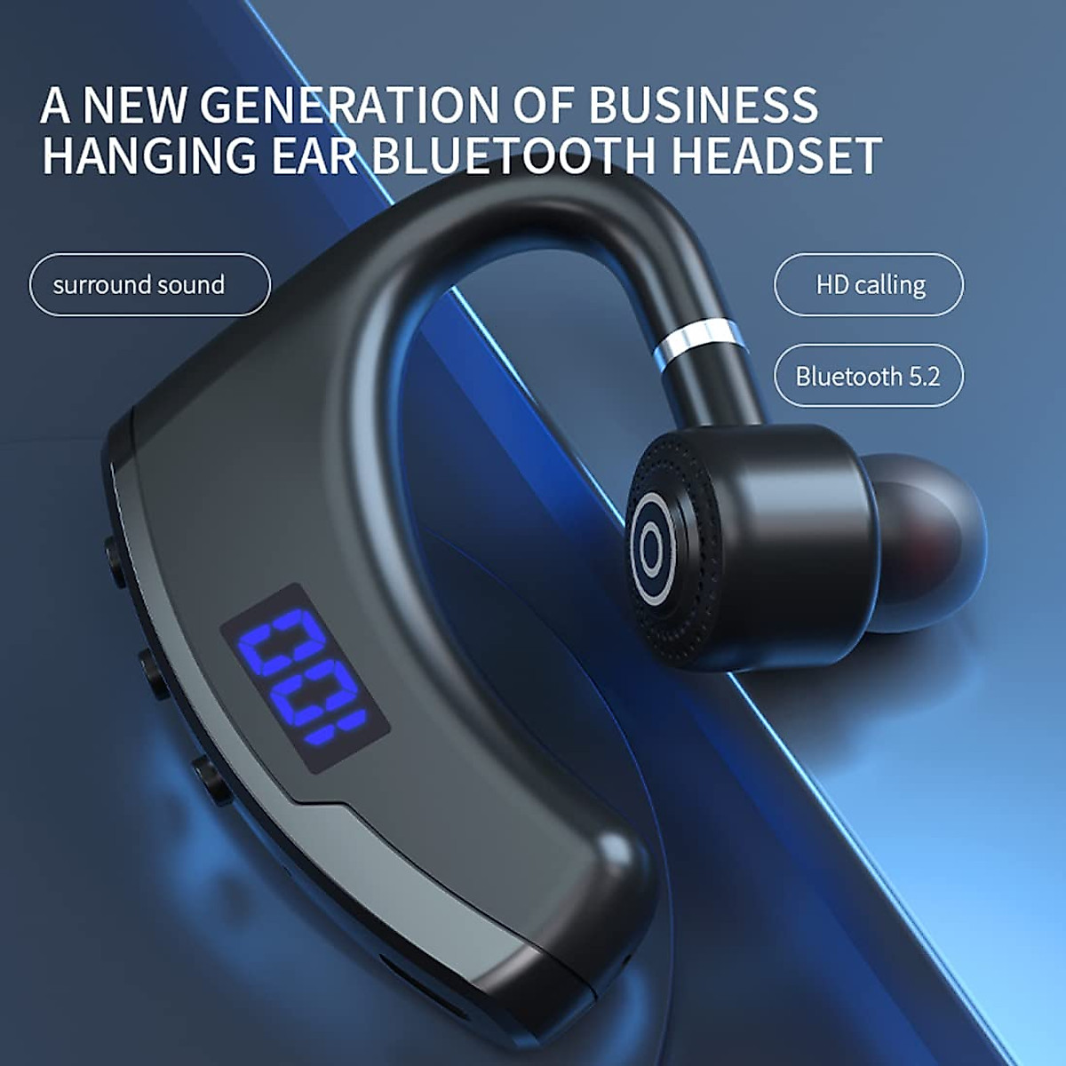 Bluetooth Headphone Single Ear Hook Wireless Business Headset with Mic Noise Cancelling Waterproof Earphone for L&R Ear