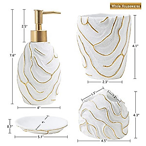 Ethlomoer Bathroom Accessory Set, 4 Pieces White&Gold Bathroom Accessories with Soap Dispenser and Toothbrush Holder Set, Boho Bathroom Accessories, Gift for Women and Men