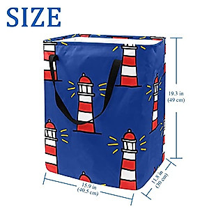 Lighthouse Doodle Pattern Print Collapsible Laundry Hamper, 60L Waterproof Laundry Baskets Washing Bin Clothes Toys Storage for Dorm Bathroom Bedroom