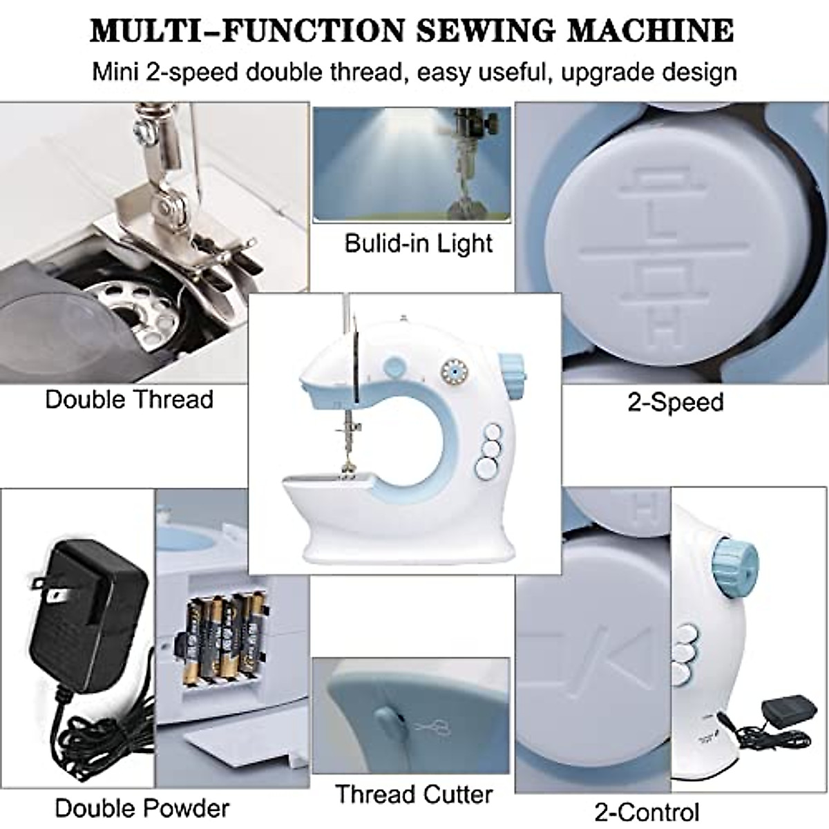 Mini Sewing Machines for Kids and Beginners, Portable and Lightweight, 2 Speeds Double Thread, MARIG FHSM-213