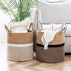CHICVITA Extra Large Jute Basket with Handles Blanket Basket Home Decor (Set of 2)