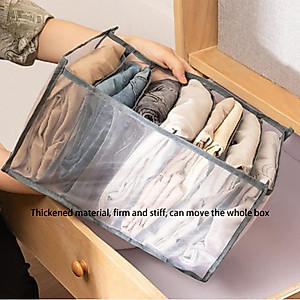 2pcs Wardrobe Clothes Organizer Foldable Transparent Grid Storage Box with Multiple Layers, Portable Washable Storage Containers for Underwear, Socks, Leggings, Skirts, T-shirts, Jeans (GRAY, Medium)