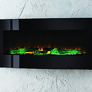 Muskoka 42" Contemporary Curved Front Slim Line Wall Mount Infrared Electric Fireplace, Black Glass