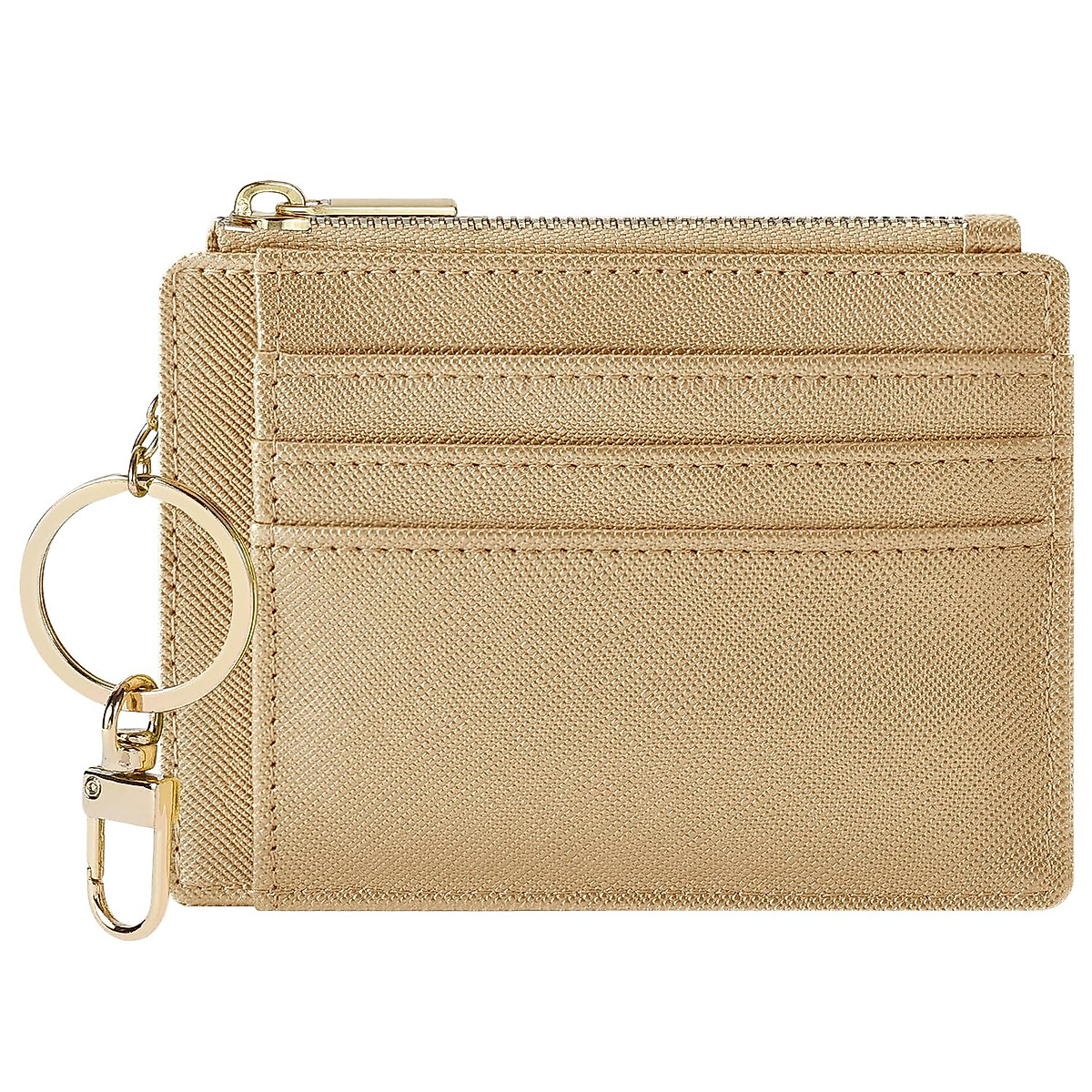 Sodsay Card Case Slim Front Pocket Wallet for Women Credit Card Holder with Keychain(CH Champagne Gold)