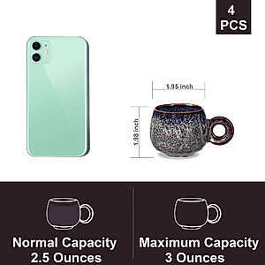 KYBSCZ Ceramic Espresso Cups Set of 4, 3 Ounces Demitasse Cups, Porcelain Mini Coffee Cups, Small Ceramic cups set Made by Fambe Reactive Glaze,Caramel Gray