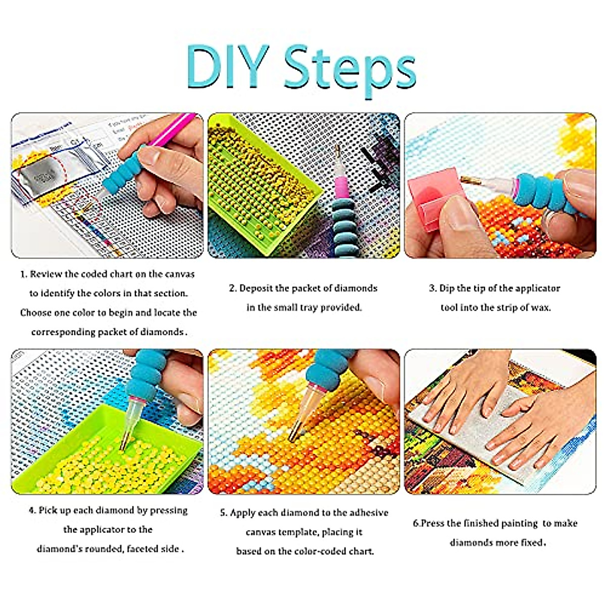 6 Pack Diamond Painting Kits, 5D Diamond Art Kits for Adults Full Drill Diamond Paintings Kit Crafts for Adults Kids Beginners, DIY Beach Diamond Painting Packs Gem Art Home Wall Decor 11.8x15.7inch