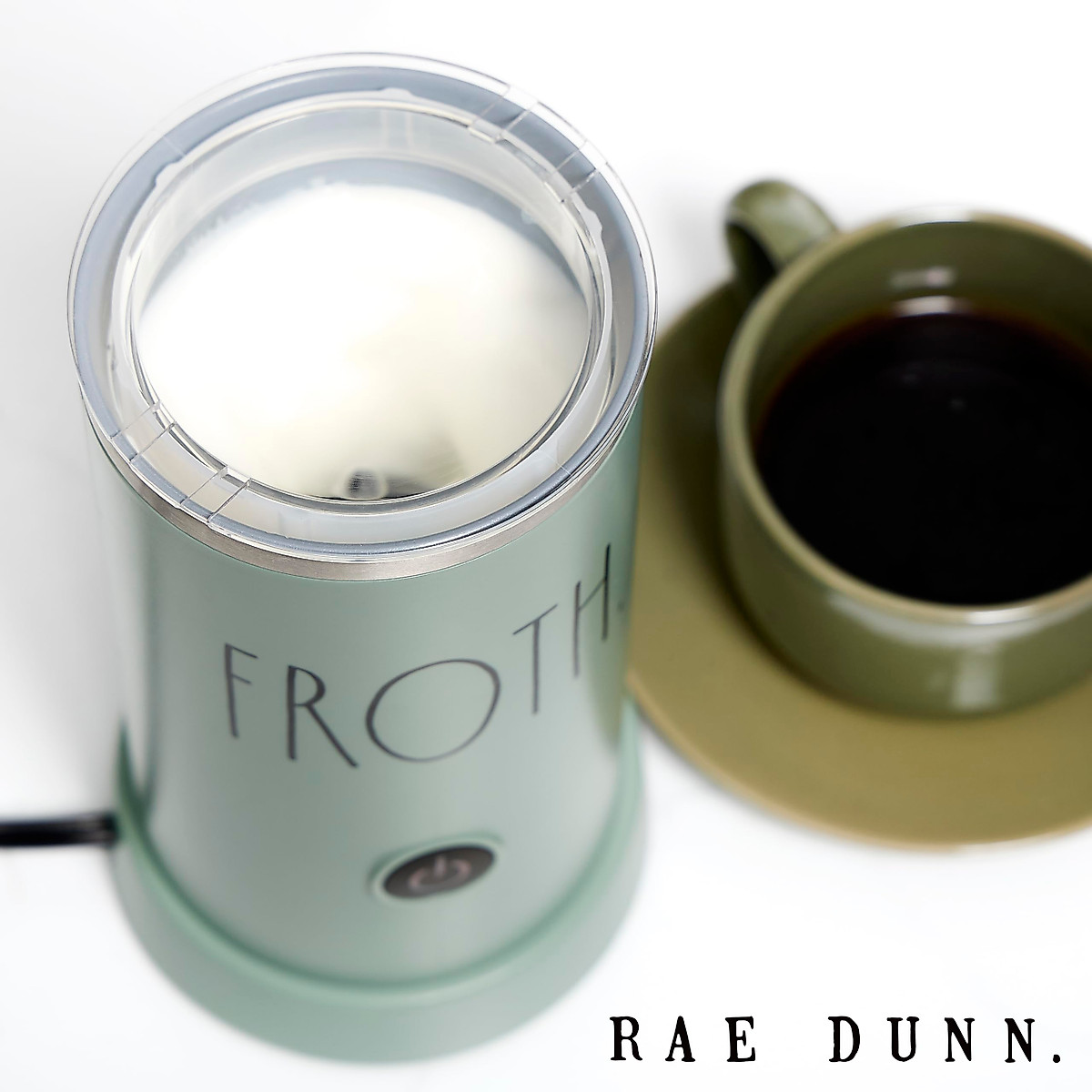 Rae Dunn Electric Milk Frother Steamer -Stylish Automatic Milk Steamer and Frother, Milk Warmer, Hot and Cold Foam Maker for Coffee, Latte, Cappuccino, Macchiato - 550 Watt (Sage)