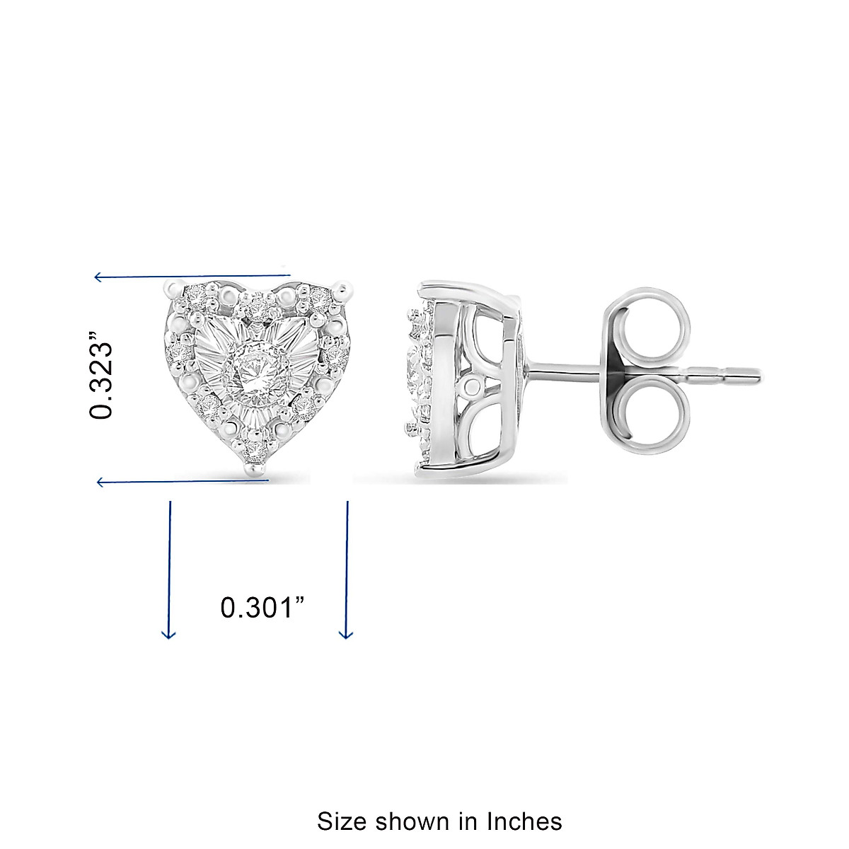 NATALIA DRAKE 1/4 Cttw Diamond Stud Earrings for Women in Rhodium Plated 925 Sterling Silver Heart Shaped Studs Color I-J/Clarity I2-I3