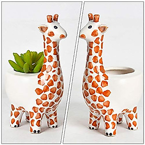 Happyyami Giraffe Flower Pot Animal Bonsai Holder Planter pots for Indoor Plants Mini Succulent Pot Cute Succulent pots Vase Floral Decor Cartoon Succulent Planter Ceramics Toy White Desk