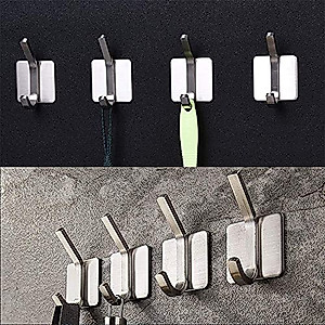 Koksi Self Adhesive Hooks Stainless Steel 3M Adhesive Wall Hanger, Waterproof Heavy Duty Sticky Wall Hooks Toilet Rust-Proof Bath Towel Hanger for Bathroom Bedroom Kitchen (2, Silver)