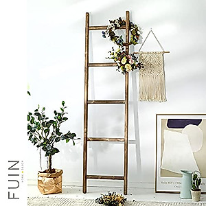 FUIN 6.3 Ft (76") Rustic Blanket Ladder Holder Farmhouse Wood Decorative Wall Leaning Quilt Towel Display Bathroom Rack, Light Brown