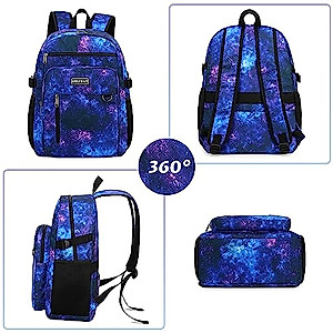 MIRLEWAIY Classical Daypack Lightweight Teen Girls boys Bookbag Fashion Backpacks Work Bag for school, Black Purple Space