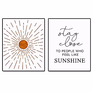 Abstract Sun Art Print, Boho Decor, Stay Close to People Who Feel Like Sunshine, Sunshine Wall Decor, Wall Art Set, Sun Wall Decor, Set of 2 Prints - 8x10 inch - No Frame