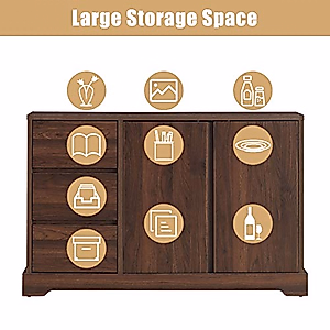 Giantex Buffet Sideboard, Storage Console Table with 3 Drawers and 2-Door Cabinets, Buffet Server Cupboard for Kitchen, Dining Room, Living Room, Entryway, Walnut (46.5”LX 15.5”WX 30.5”H)