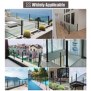 ZIMGOD Metal Glass Railing Post Kit, Black Glass Balustrade System, Vertical Glass Panel Post for Internal/External/Loft/Villa, Custom Size (Color : Mid Post, Size : 95cm/37.4")