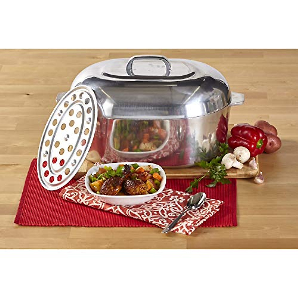 IMUSA USA Heavy Duty Cajun Oval Aluminum Roaster 15, Silver