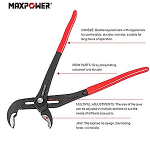 MAXPOWER Water Pump Pliers Set. Plumbing Pliers 3 Pieces Kitbag Set. 7-Inch, 10-Inch and 16-Inch Push Button Quick Adjust Tongue and Groove Pliers Set