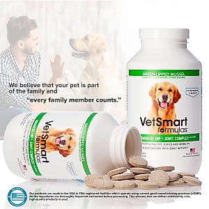 Joint Supplement for Dogs - Green Lipped Mussel, MSM + Glucosamine Formula - Helps to Restore Mobility, Relieve Arthritis & Hip Dysplasia Pain, Reduce Inflammation, No Artificial Flavors
