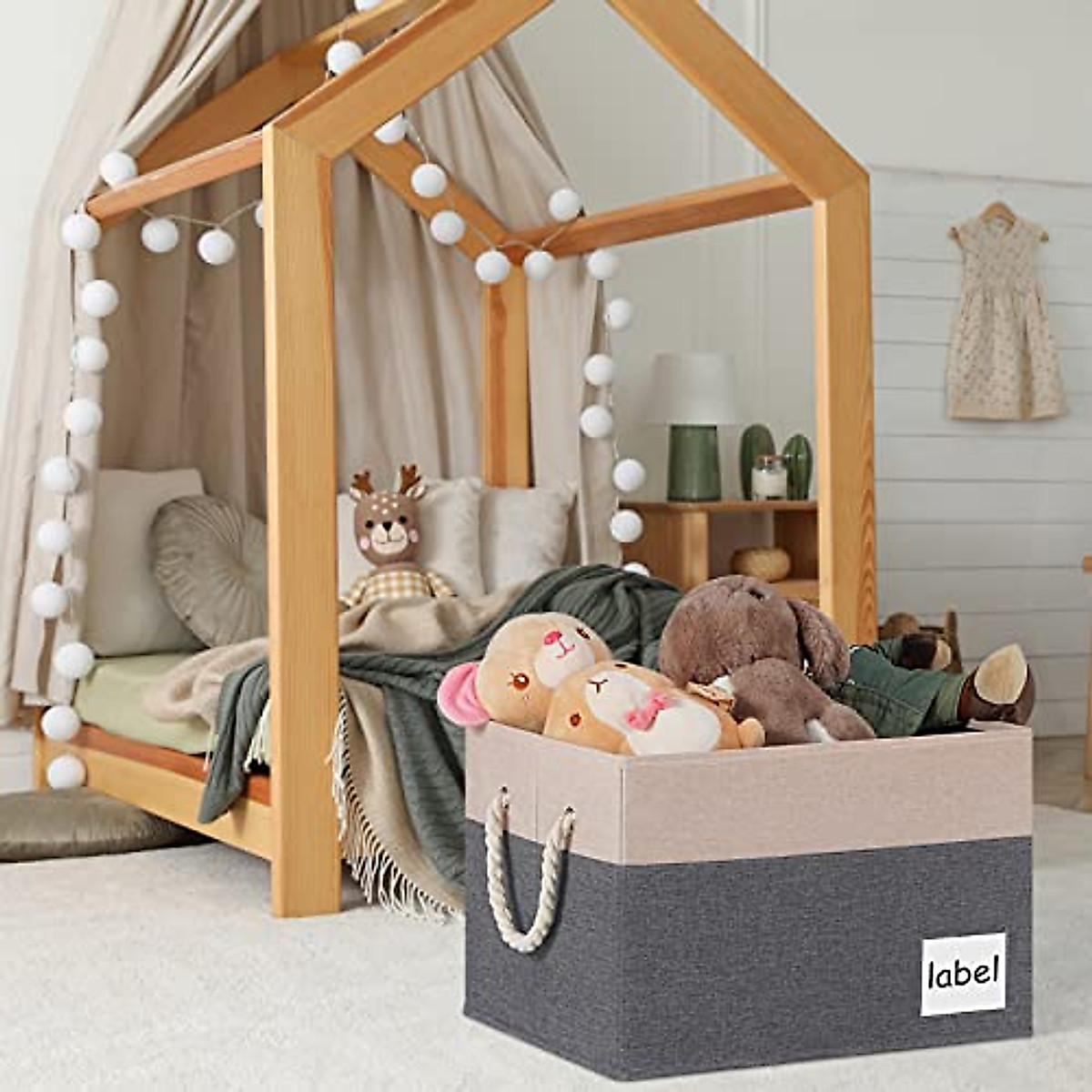 ASXSONN Extra Large Storage Bins, Foldable Storage Baskets for Shelves, Closet Storage Bins with Label & Cotton Rope Handles (3 Pack, 15.75"x11.8"x10.2", Grey&Beige)