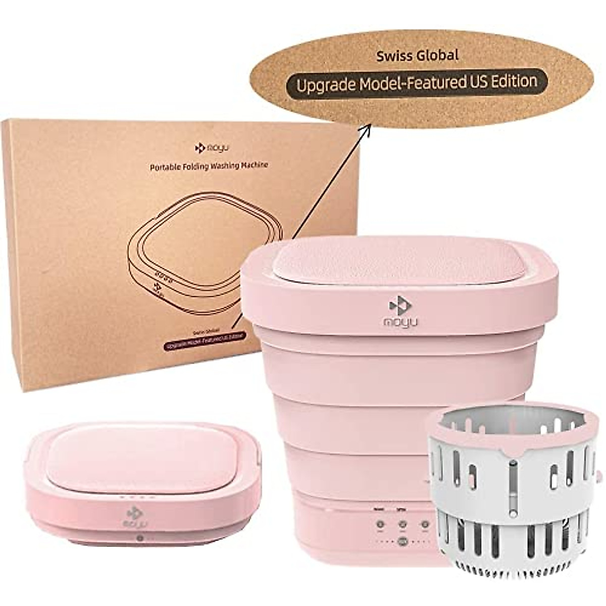 Belypoke Mini Portable Bucket Washer & Dryer Energy Saving Folding Washing Machine with Soft Spin Dry and Drainage Pipe for Underwear, Socks & Baby Clothes Pink