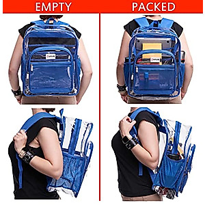 SHYLERO Clear Backpack For Work XL - Heavy Duty School Bookbag has TSA Lock - 2-WAY Zip - Transparent PVC - H18''xW14''xD8