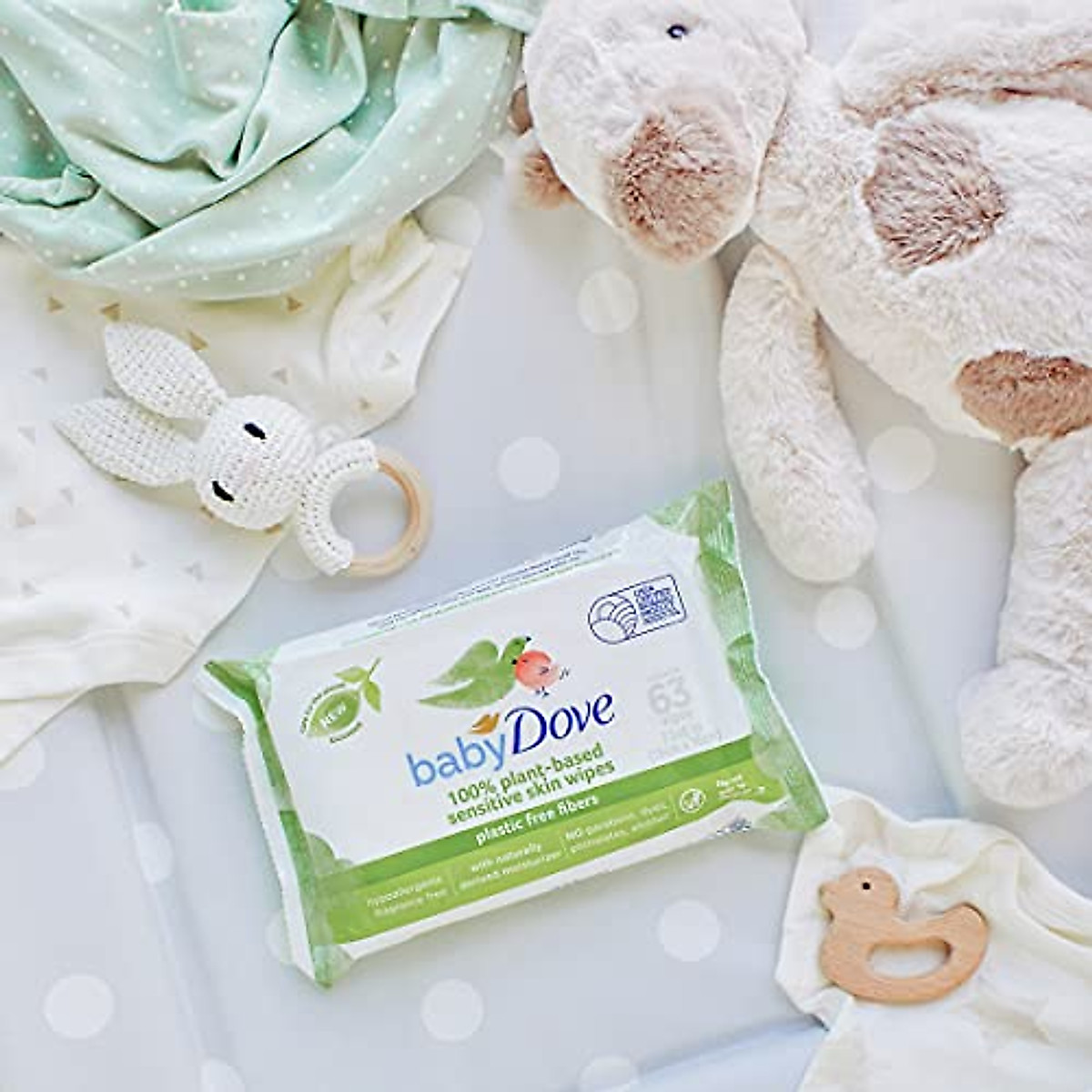 Baby Dove Baby Wipes for Sensitive Skin with 100% Plant-Based Fibers Hypoallergenic 63 Wipes 12 Pack