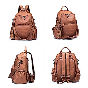 Roulens Women's Fashion Backpack Purse PU Leather Anti-theft Large Travel Shoulder Bag Ladies Shoulder Fashion Bags