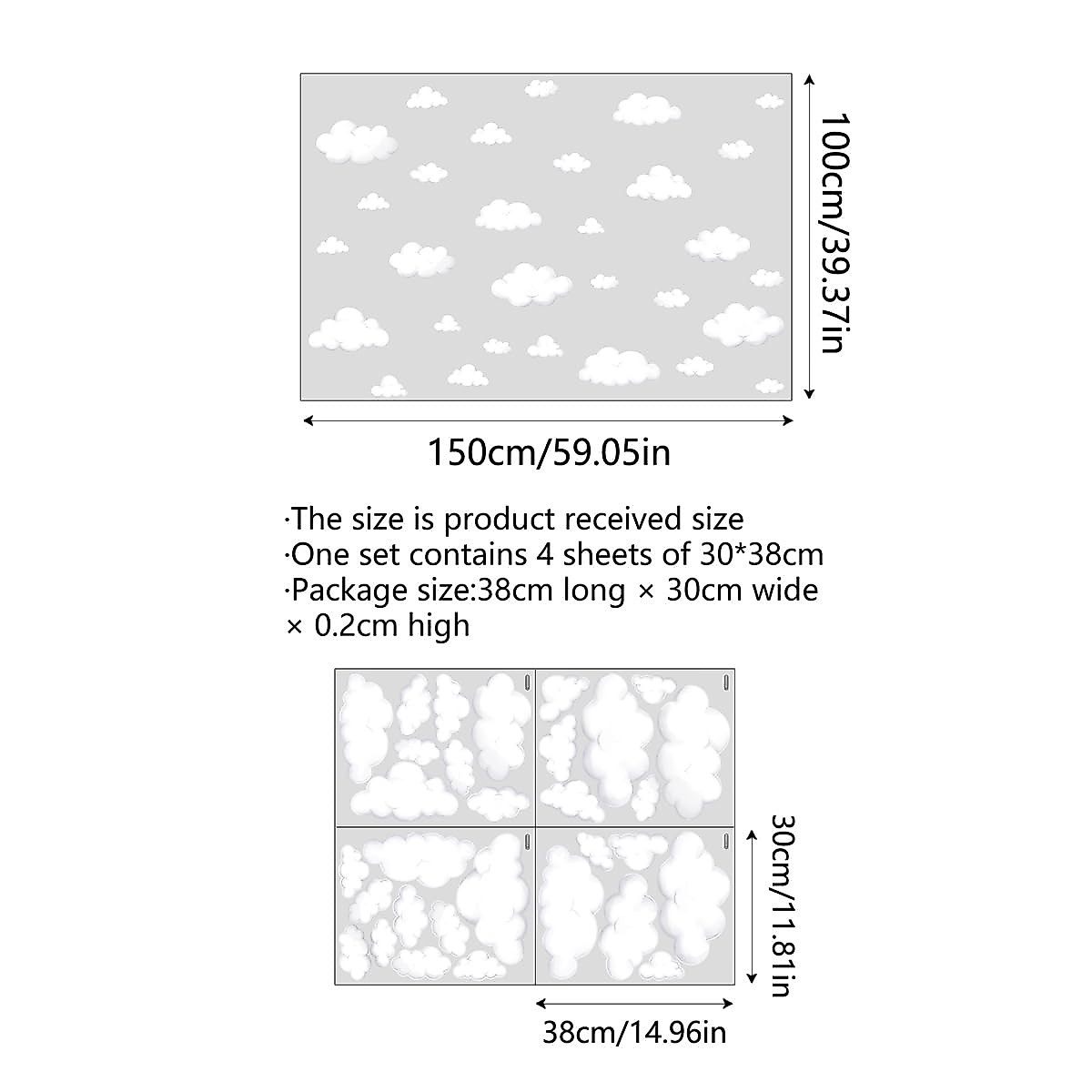 Watercolor Clouds Wall Decals - Boho Cloud Wall Stickers for Baby Boys or Girls Room Decor, Cloud Wall Stickers Removable，Cloud Wall Nursery Playroom Decor.