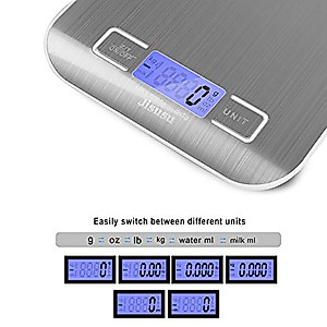 Digital Kitchen Scale Food Scale,USB Kitchen Scale,Food Scale 0.04oz/1g Increment,11 lb/5 kg,Backlit LCD Display Function(Batteries Included AAAX2) Silver