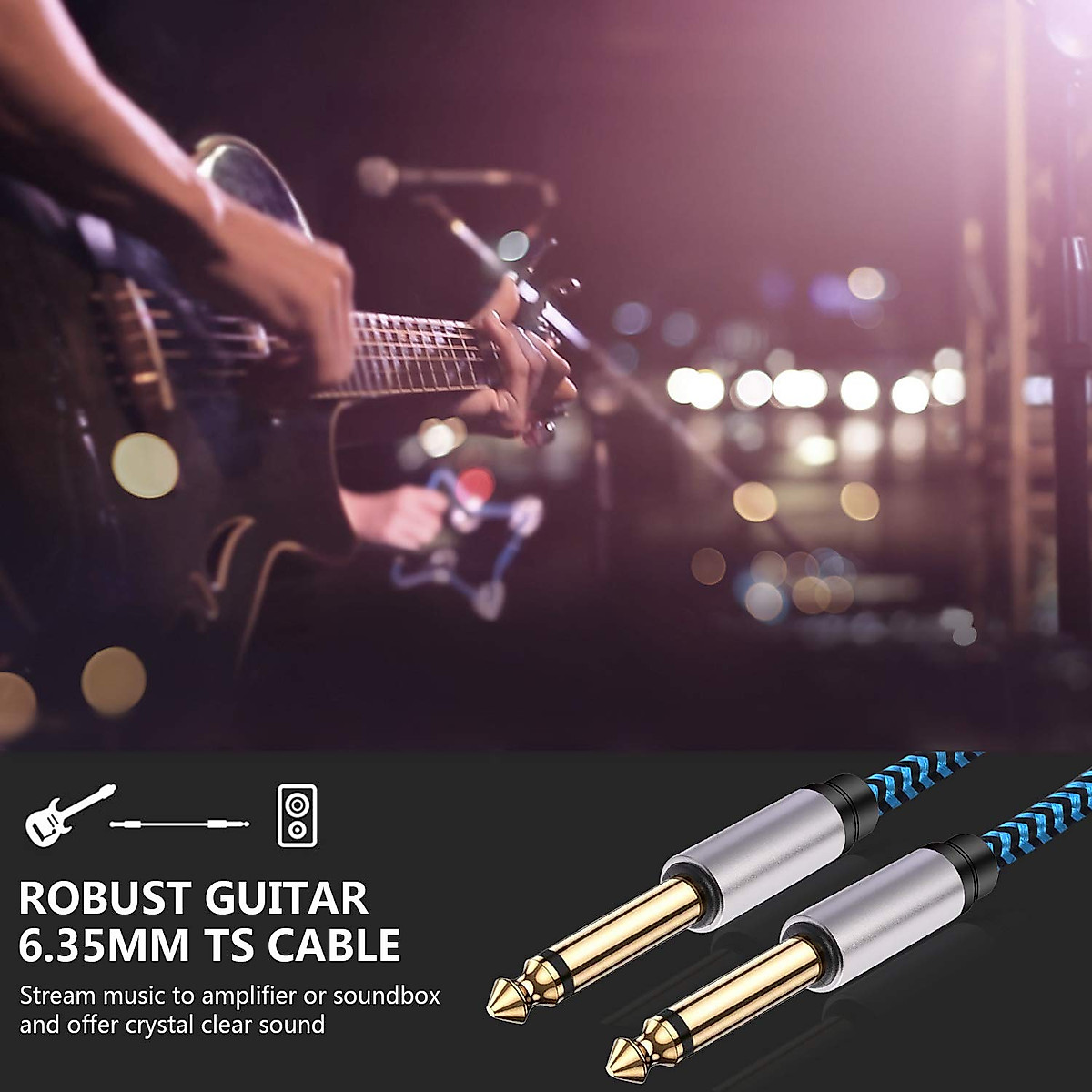 Hftywy Guitar Cable 15 ft Guitar Cord 1/4 Inch Instrument Cable 6.35mm (1/4) TS to 6.35mm (1/4) TS Stereo Audio Cable Male to Male with Zinc Alloy Housing and Nylon Braid
