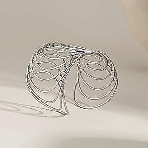 Kercisbeauty Cyberpunk Silver Cuff Bangle Bracelet Open Wide Wire One Size Wristband Hand Chain for Women Girls (Silver)