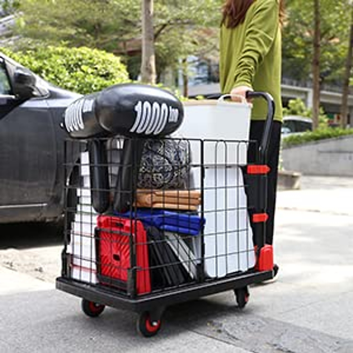 Uholan Foldable Dolly Hand Truck Cage Cart Carrying Weight 330lbs Portable Platform Cart Dolly Cart with Wheels Multi Scenario Usage