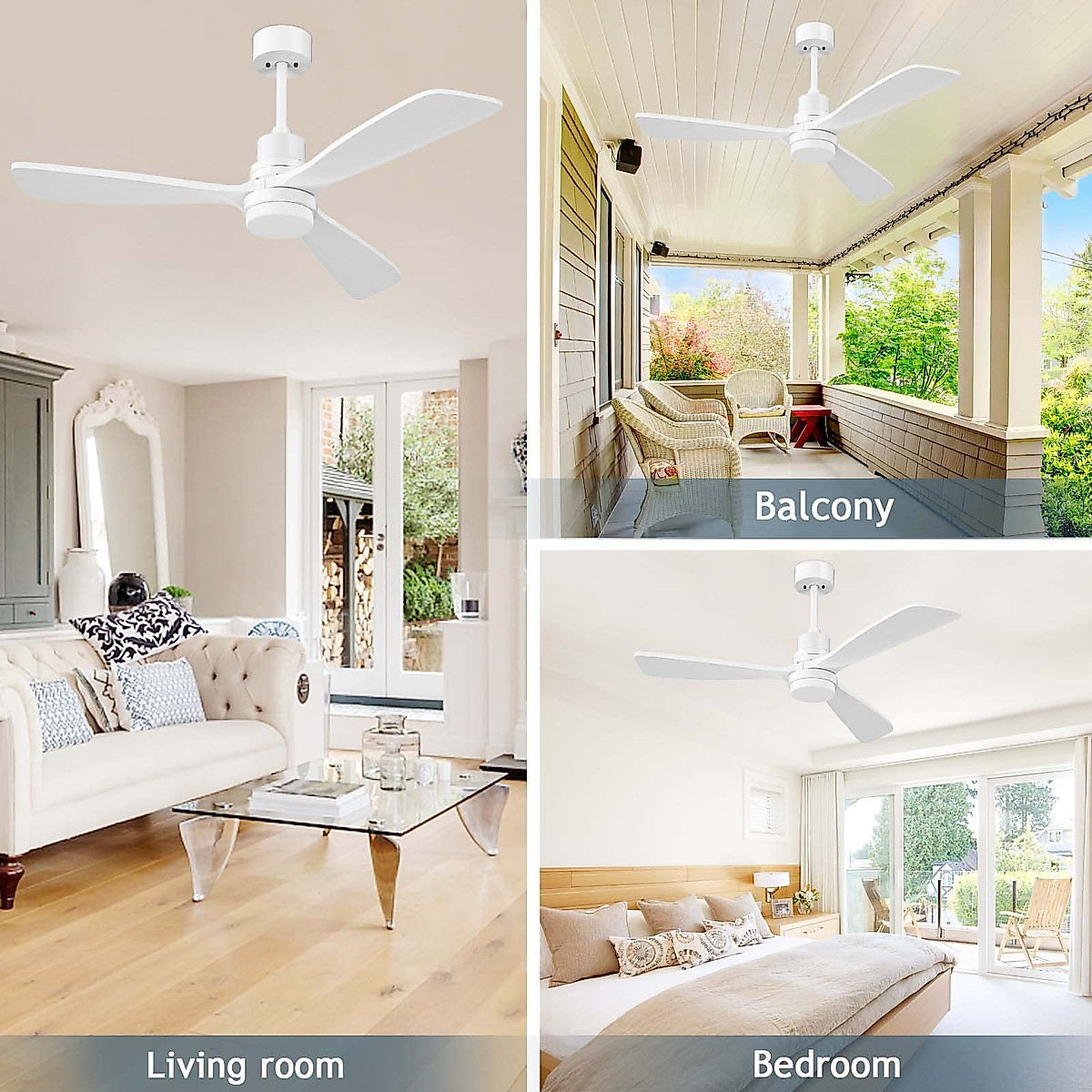 CLUGOJ 52" White Ceiling Fans with Lights Remote Control, Indoor Outdoor Wood Modern Ceiling Fan Noiseless Reversible DC Motor