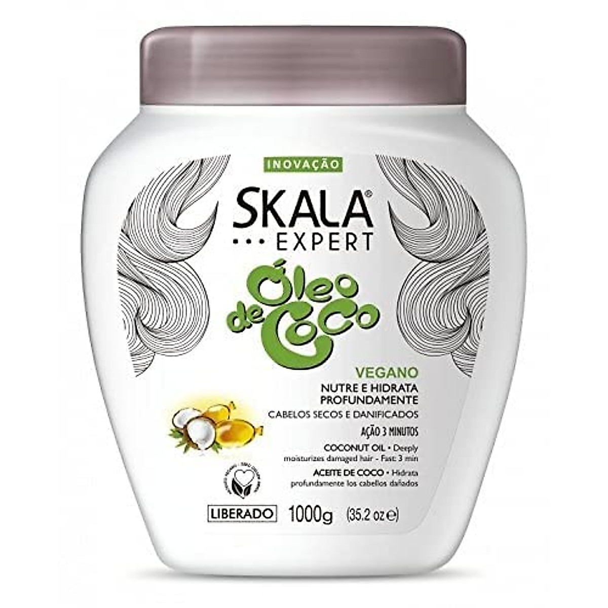 Brazilian Hair Treatment Keratina (Keratin) Plus Creme Treatment 1000g by Skala+ Skala Brazilian Hair Treatment Cream Vegan Coconut Oil 35oz | Creme de Tratamento Óleo de Coco Vegano 1kg