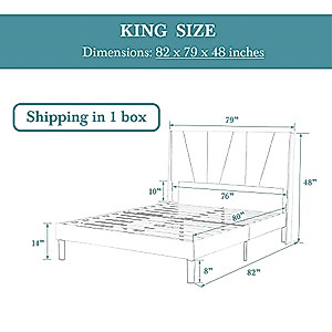 HOOMIC King Size Platform Bed Frame with Geometric Wingback Headboard, Wooden Slats Support, No Box Spring Needed, Modern Style in Beige