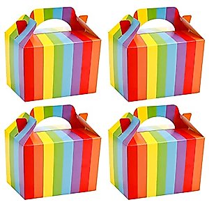 Hiceeden 50 Pack Colorful Treat Boxes, Rainbow Paper Gift Boxes, Gable Goodies Favor Party Boxes with Portable Handle for Valentines, Birthday, Wedding, Holidays, 5.7"x4.1"x3.7"