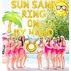 JeVenis Sun Sand Ring On My Hand Banner Balloons Beach Bridal Shower Decoration Hawaiian Luau Bachlorette Decoration